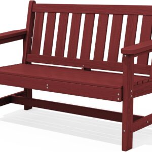 SERWALL Outdoor Bench, HDPE Outdoor Benches Weatherproof, 2-Person Garden Bench with 660 lbs Weight Capacity, Patio Benches for Outdoors, Garden, Porch, Backyard and Park, Red