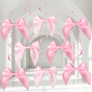 jarthenaamcs 24pcs pink bow hanging swirls bow birthday party swirl decorations ceiling hanging streamers for bridal baby shower bachelorette party decor