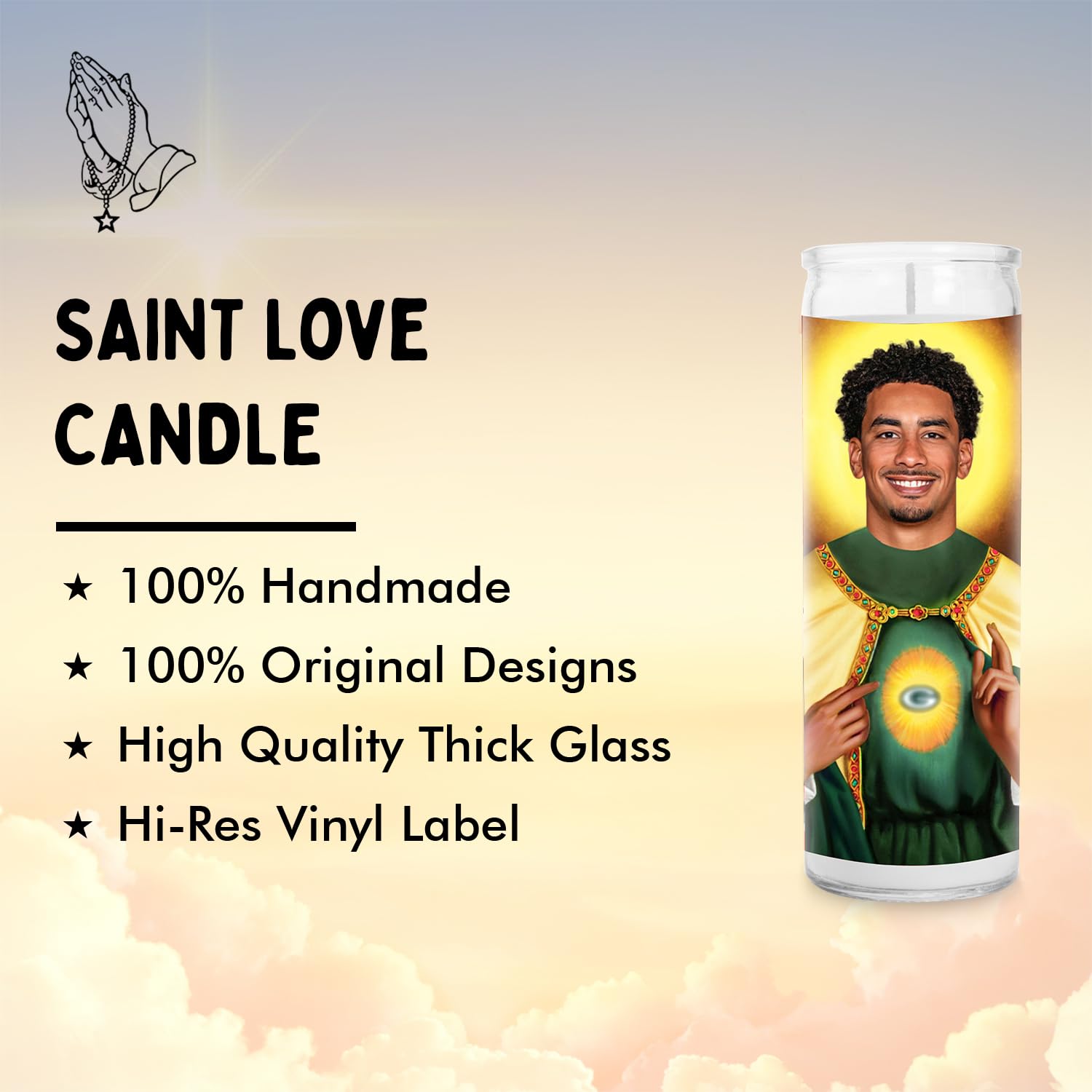 Love Celebrity Prayer Candle - Funny Saint Pack Candle - Votive Glass Jar White GB Candle - Devotional Candles for Bay Lovers - Handmade Soy Wax Candles - Unique Novelty Gift for Green Football Lovers