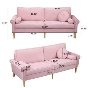 CDBBIB 77.56" Futon Sofa Couch,Mid-Century Loveseat,Corduroy Couch,Chaise Lounge Indoor,Couch and Loveseat Sets,Small Space Furniture Suitable for Living Rooms, Bedrooms, Apartments.(Pink)