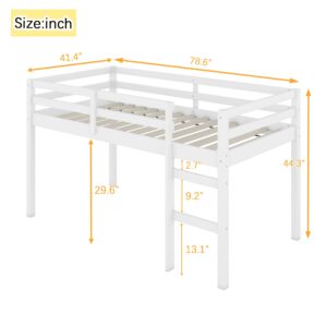 Bellemave Twin Size loft Bed for Kids, Kids loft Bed with Ladder, Wooden loft Bed for Kids, Low loft Bed, White