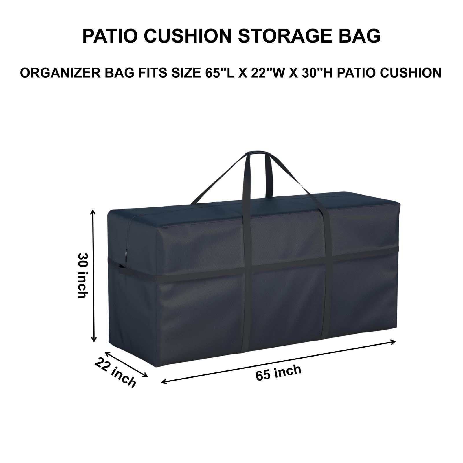 H-kenan Heavy Duty 600D Waterproof Extra Large Outdoor Patio Cushion Furniture Storage Bag with Handles, Zipper for Patio Furniture and Other Storage Items L 65“ x W 22” x H 30”