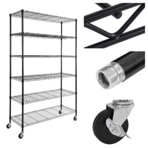 6 Tier Shelf Shelving Unit with Wheels Adjustable Storage Shelf Cart Metal Shelf Rolling Utility Cart 2,100lbs Capacity, Heavy Duty Wire Shelving Rack, 47 x 17 x 80in