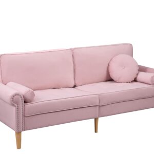 CDBBIB 77.56" Futon Sofa Couch,Mid-Century Loveseat,Corduroy Couch,Chaise Lounge Indoor,Couch and Loveseat Sets,Small Space Furniture Suitable for Living Rooms, Bedrooms, Apartments.(Pink)