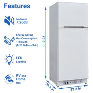 Smad 13.4 cu.ft Gas Refrigerator with Freezer, Propane RV Fridge for RVs, Campers, Off-Grid Cabins, White