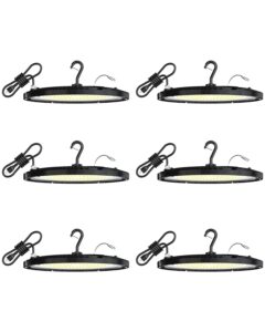 fullmeii 200w 6 pack ufo led high bay light 28,000lm 5000k led high bay lights with ul listed us hook 5' cable alternative to 650w mh/hps for gym factory barn warehouse