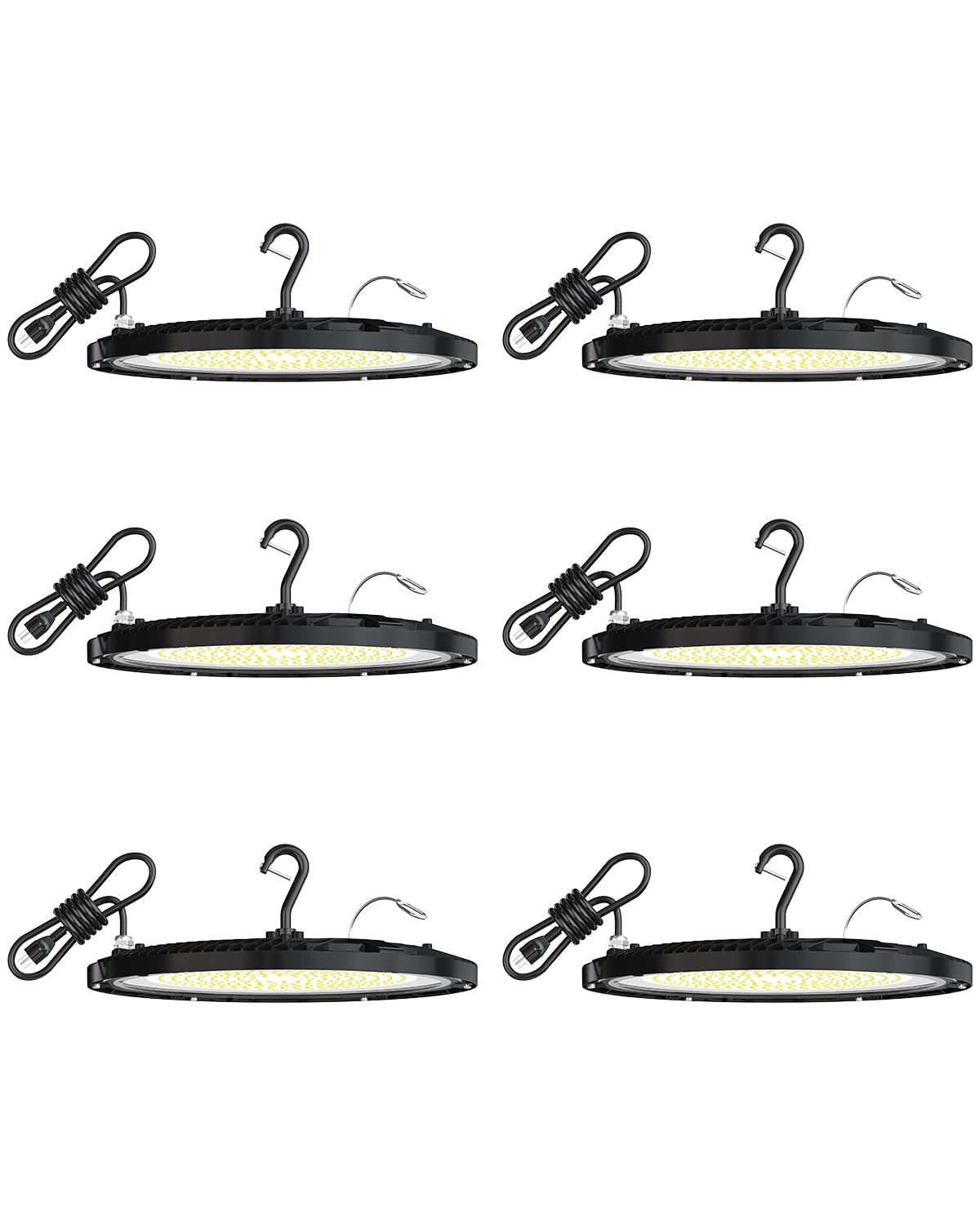 Fullmeii 200W 6 Pack UFO LED High Bay Light 28,000lm 5000K LED High Bay Lights with UL Listed US Hook 5' Cable Alternative to 650W MH/HPS for Gym Factory Barn Warehouse