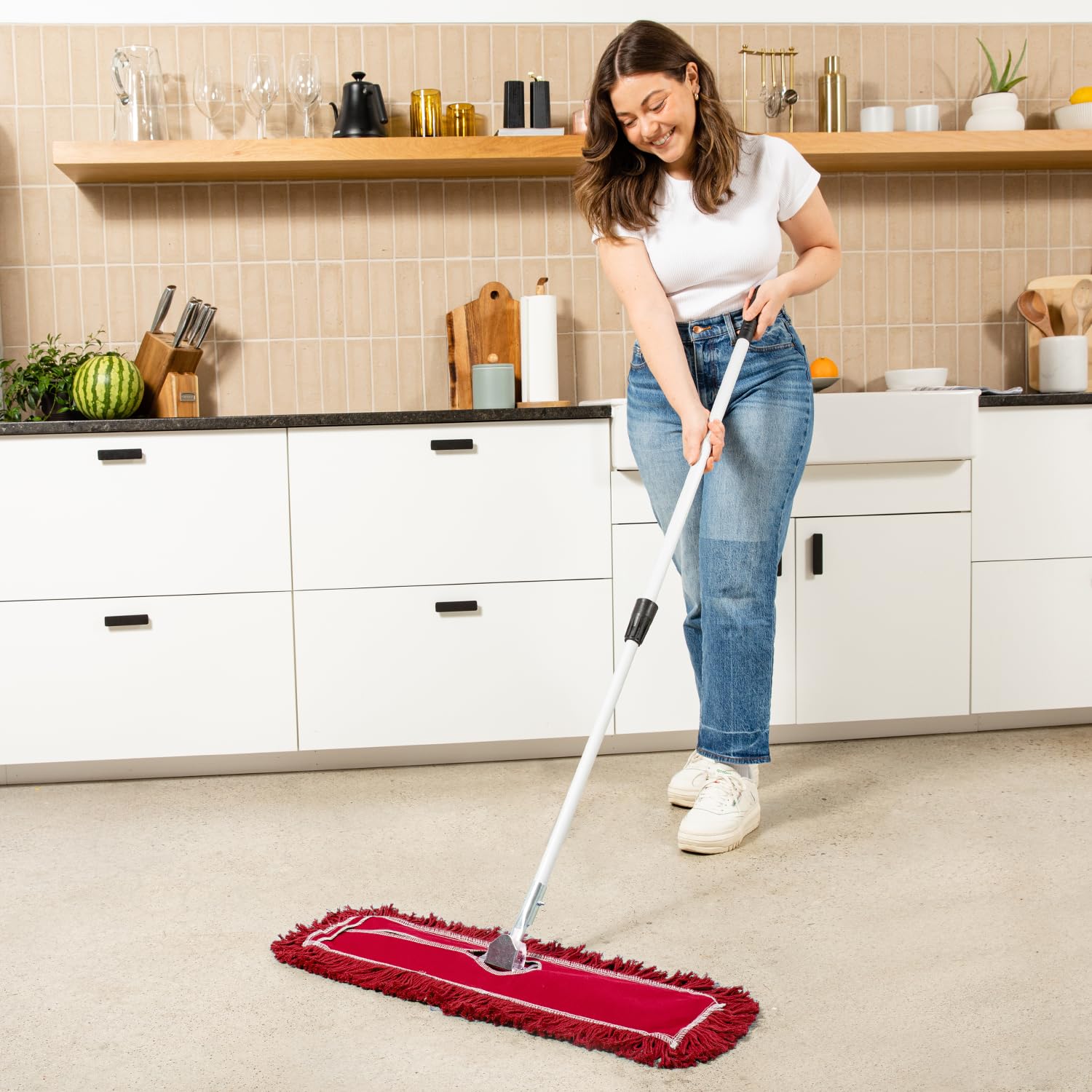 36 Inch Red Dust Mop with Metal Handle and 36 Inch Dust Mop Refill Bundle - 1 Mop Set and 4 Refills