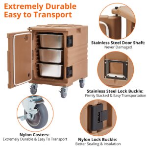 GarveeTech Portable Food Warmer 82Qt - Universal Wheels, Easy Transport, Good Insulation, Strong Sealing, with Double Buckles, Handles & Stackable Design, Ideal for Family Gathering, Canteen, Brown