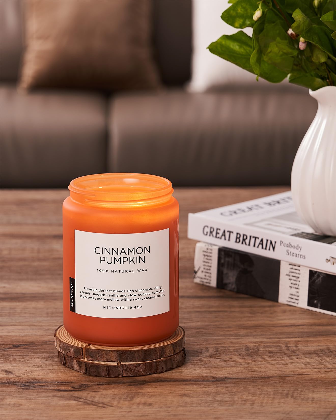 M&SENSE Cinnamon Pumpkin Scented Fall Candles, Double Wick Large Soy Natural Candles 19.4oz 110 Hours Long Lasting Slow Burning, Halloween Autumn Candle Gift Home Decor MSS603L07