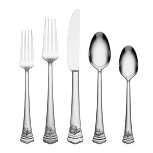 lenox butterfly meadow ii mirror piece flatware set, 65 count, metallic