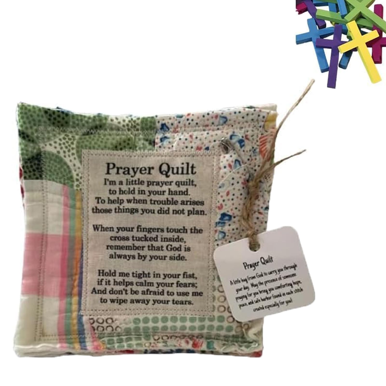 Colorful Handmade Prayer Quilt with Cross and Symbolic Poems - Perfect for You, Your Friends and Family.