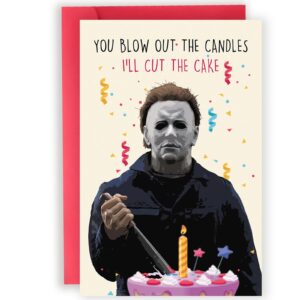 abeletree creepy michael myers birthday card, horror movies killer bday card, halloween bday gfits, mike myers birthday decorations, you blow out the candle