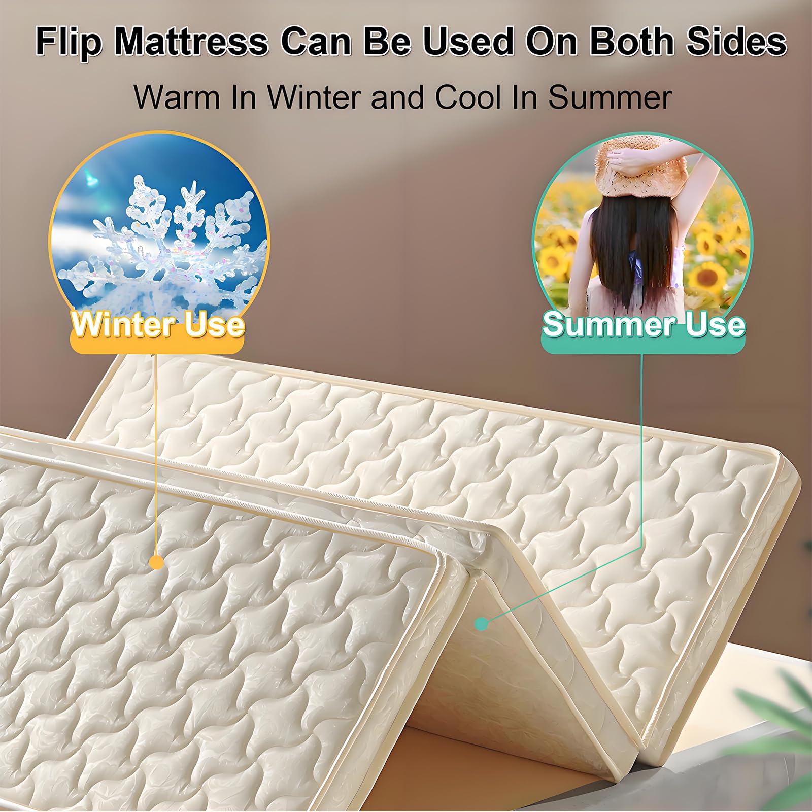 Enchantia Coconut Coir Mattress Queen, Natural 3E Palm Firm Mattress, Seamless Foldable Mattress Deep Sleep, Spine-Friendly for Those Who Like Hard Mattress, 2in,King