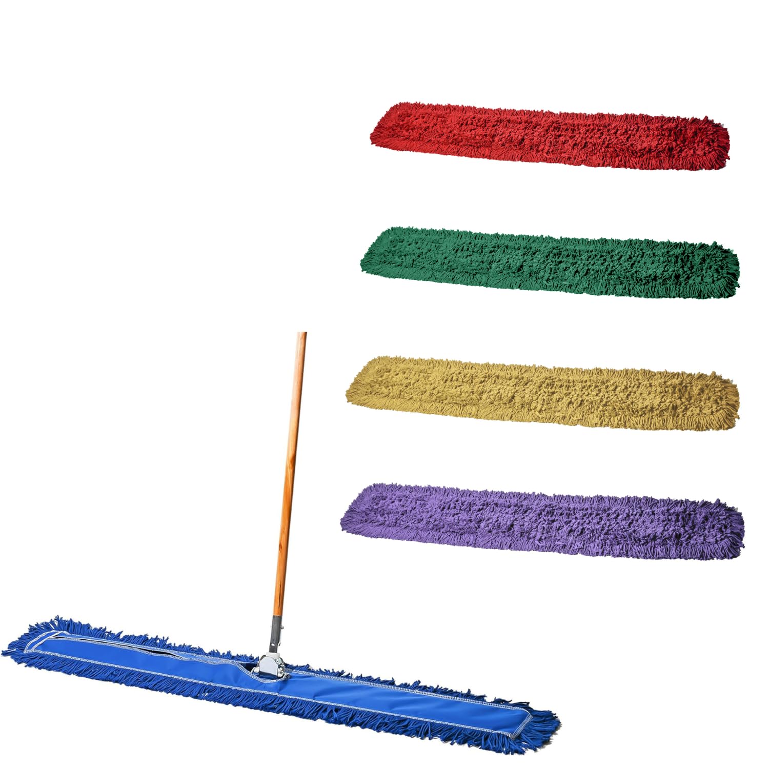 48 Inch Blue Dust Mop with Wood Handle and 48 Inch Dust Mop Refill Bundle - 1 Mop Sets and 4 Refills