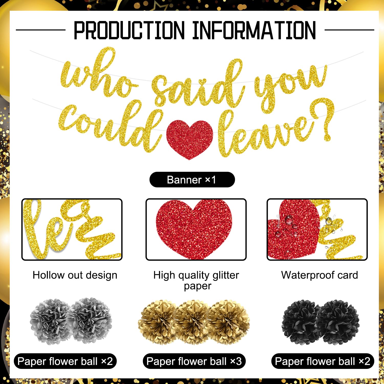 Going Away Party Decorations, Black Gold Who Said You Could Leave Banner, Retirement Party Decorations Graduation Farewell and Goodbye Celebration Coworkers Leaving Party Supplies