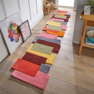 restoration and renovation modern colorful palette irregular shape runner - unique design, handmade with 100% wool area rug for living room, bedroom, kitchen & home decor (multi, 2.6' x 8')