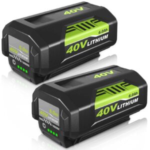 2pack 6.0ah op40601 replacement for ryobi 40v battery compatible with ryobi 40 volt battery lithium op4040 op40401 op4026 op40261 op4050 op40201 compatible with ryobi battery 40v power tools (green)