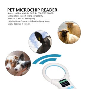 Microchip Scanner, Pet Chip Scanner Animal Tag Reader Pet Microchip Scanner Handheld Portable Pet Microchip ID Scanner 134.2khz/125khz USB Charging