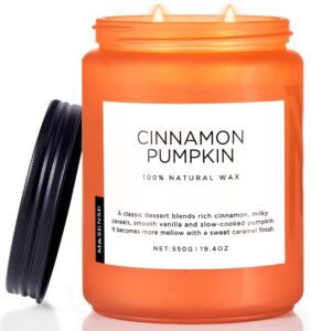 m&sense cinnamon pumpkin scented fall candles, double wick large soy natural candles 19.4oz 110 hours long lasting slow burning, halloween autumn candle gift home decor mss603l07