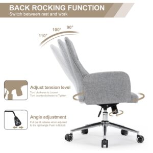 Luckyear Home Office Chair Desk Chair, Ergonomic Computer Chair Modern Linen Fabric Adjustable Height Task Chair with Rocking Backrest, Swivel Executive Chair for Home Office, Gray