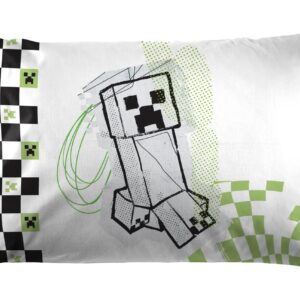 Jay Franco Minecraft Creeper Full Size Sheet Set - Super Soft 4 Piece Kids Bedding Set - Microfiber Sheets Includes Reversible Pillow Covers