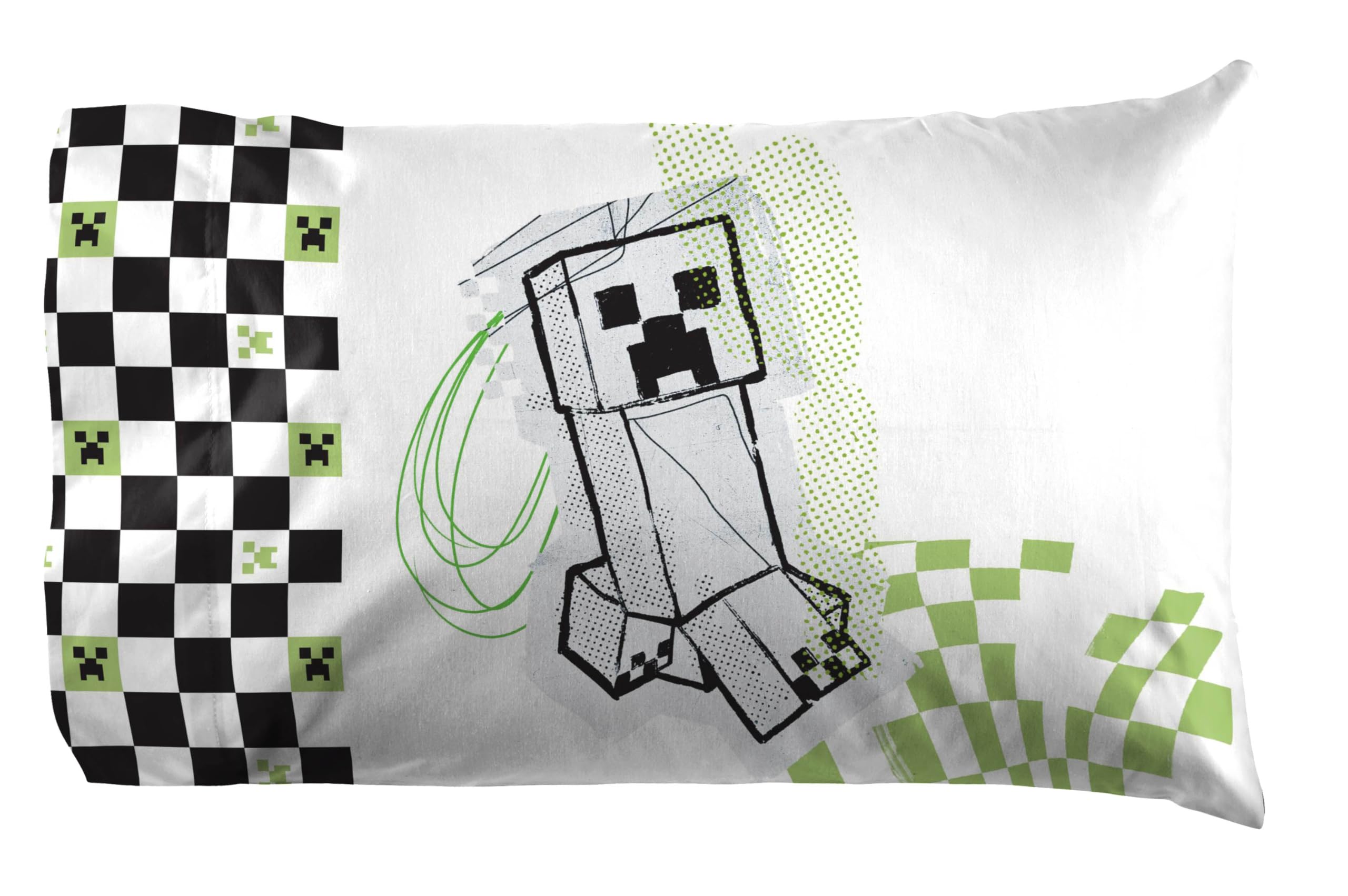 Jay Franco Minecraft Creeper Full Size Sheet Set - Super Soft 4 Piece Kids Bedding Set - Microfiber Sheets Includes Reversible Pillow Covers