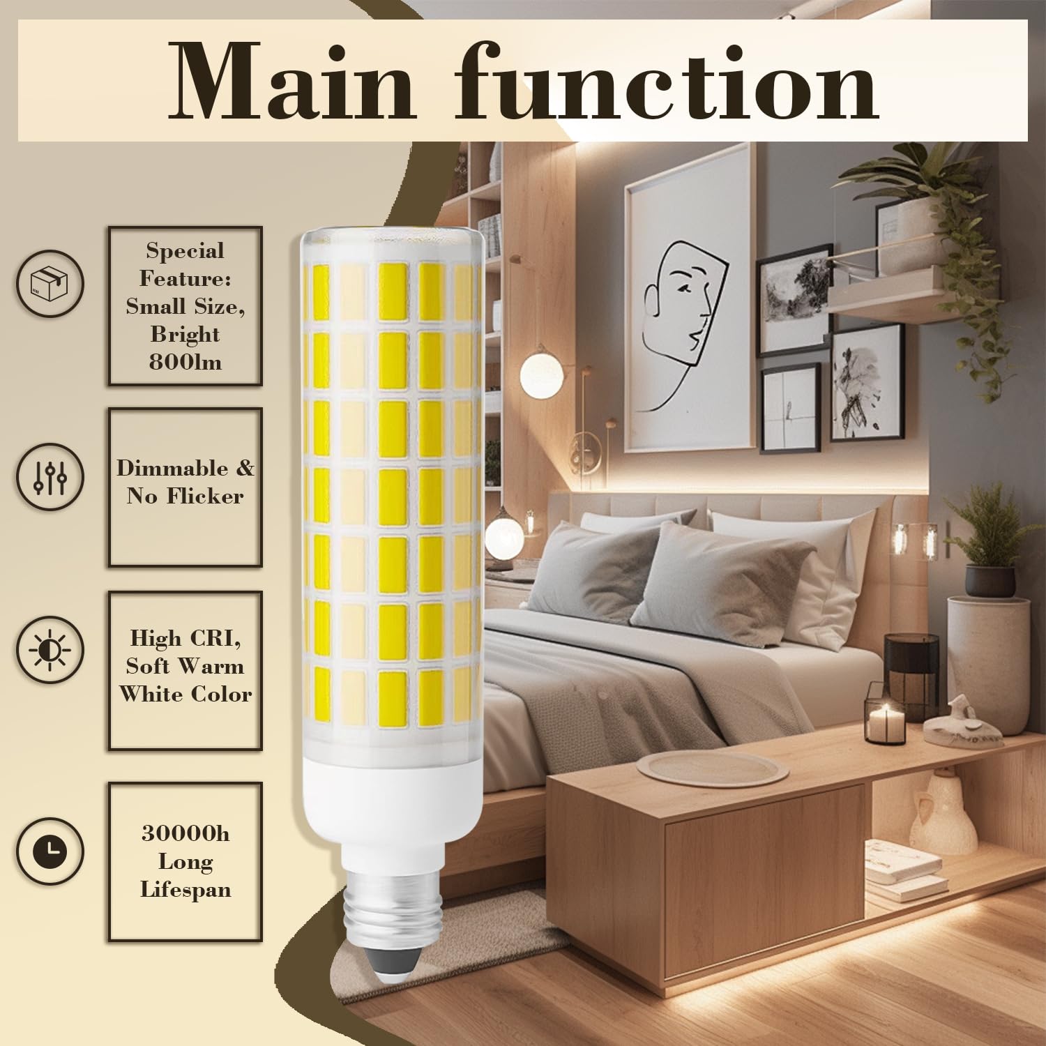 Chinnor E11 Led Bulb 75w 100w Equivalent Dimmable,Daylight 6000K,T3 T4 JDE11 Mini Candelabra Base 110V 120V 130V 100W Halogen Replacement, Pack of 2