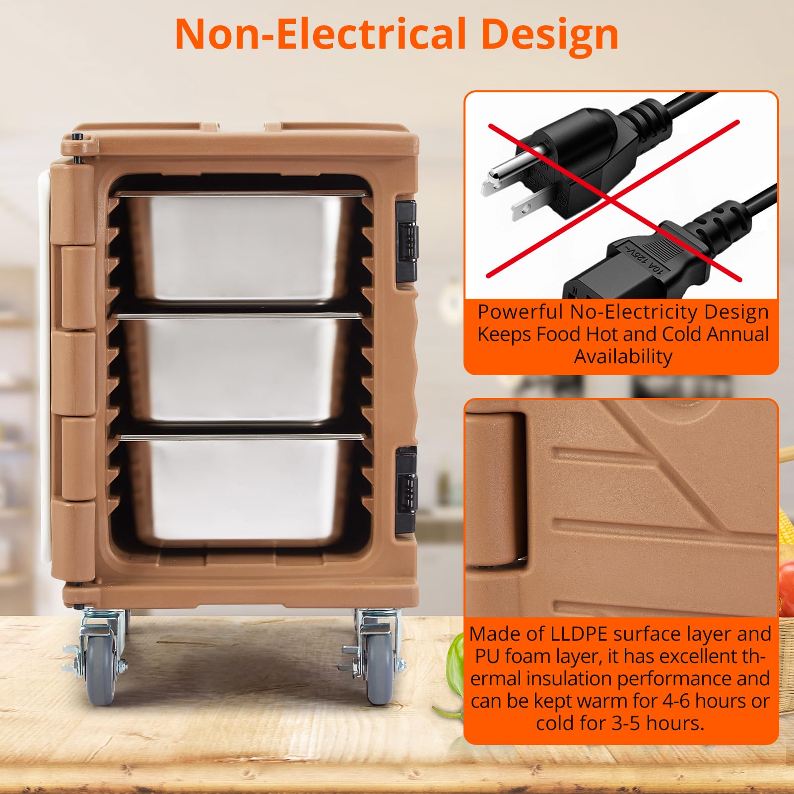 GarveeTech Portable Food Warmer 82Qt - Universal Wheels, Easy Transport, Good Insulation, Strong Sealing, with Double Buckles, Handles & Stackable Design, Ideal for Family Gathering, Canteen, Brown