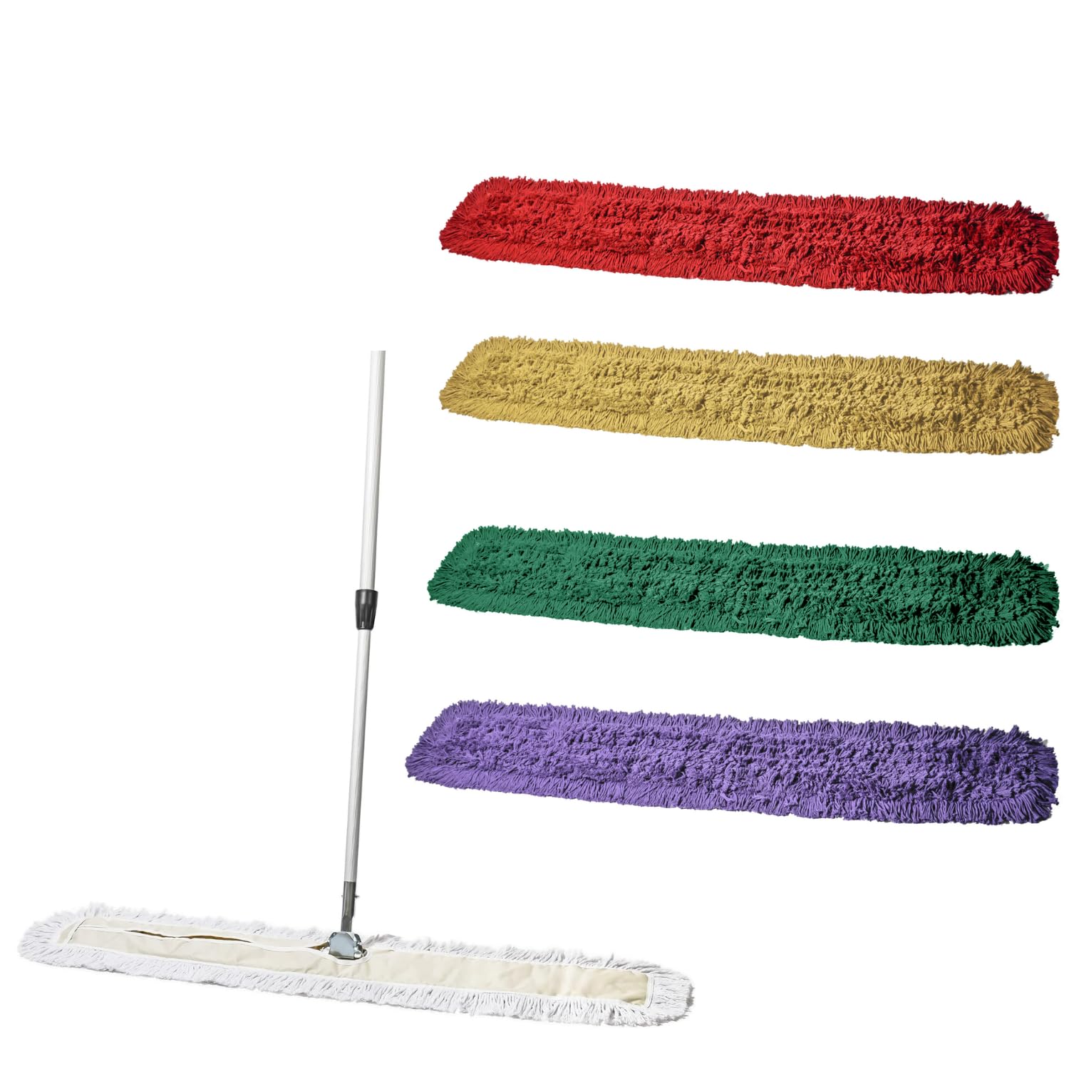 48 Inch White Dust Mop with Metal Handle and 48 Inch Dust Mop Refill Bundle - 1 Mop Sets and 4 Refills