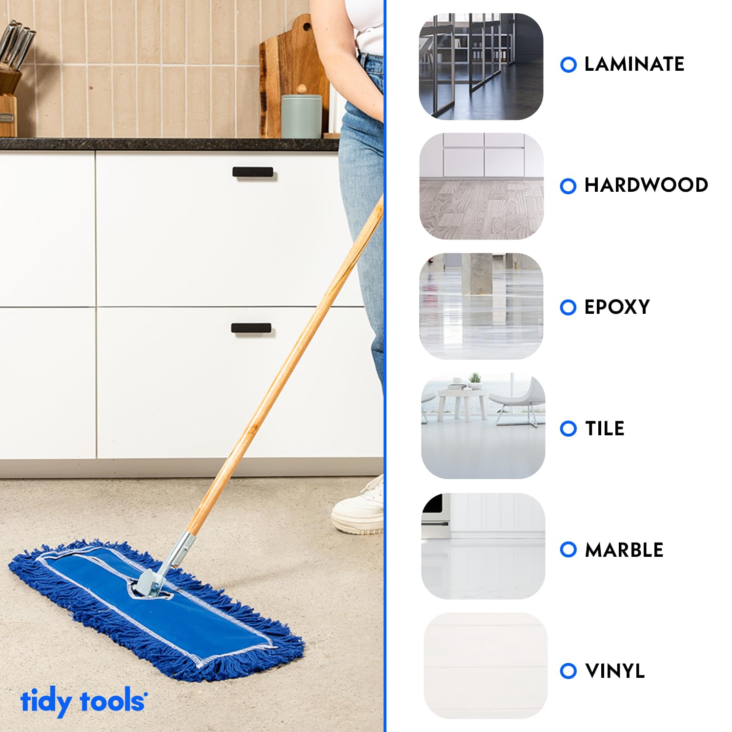 48 Inch Blue Dust Mop with Wood Handle and 48 Inch Dust Mop Refill Bundle - 1 Mop Sets and 4 Refills