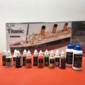 earthmark rms titanic 1:300 scale laser cut wood and die-cast metal display ship model (model with occre premium paint set)