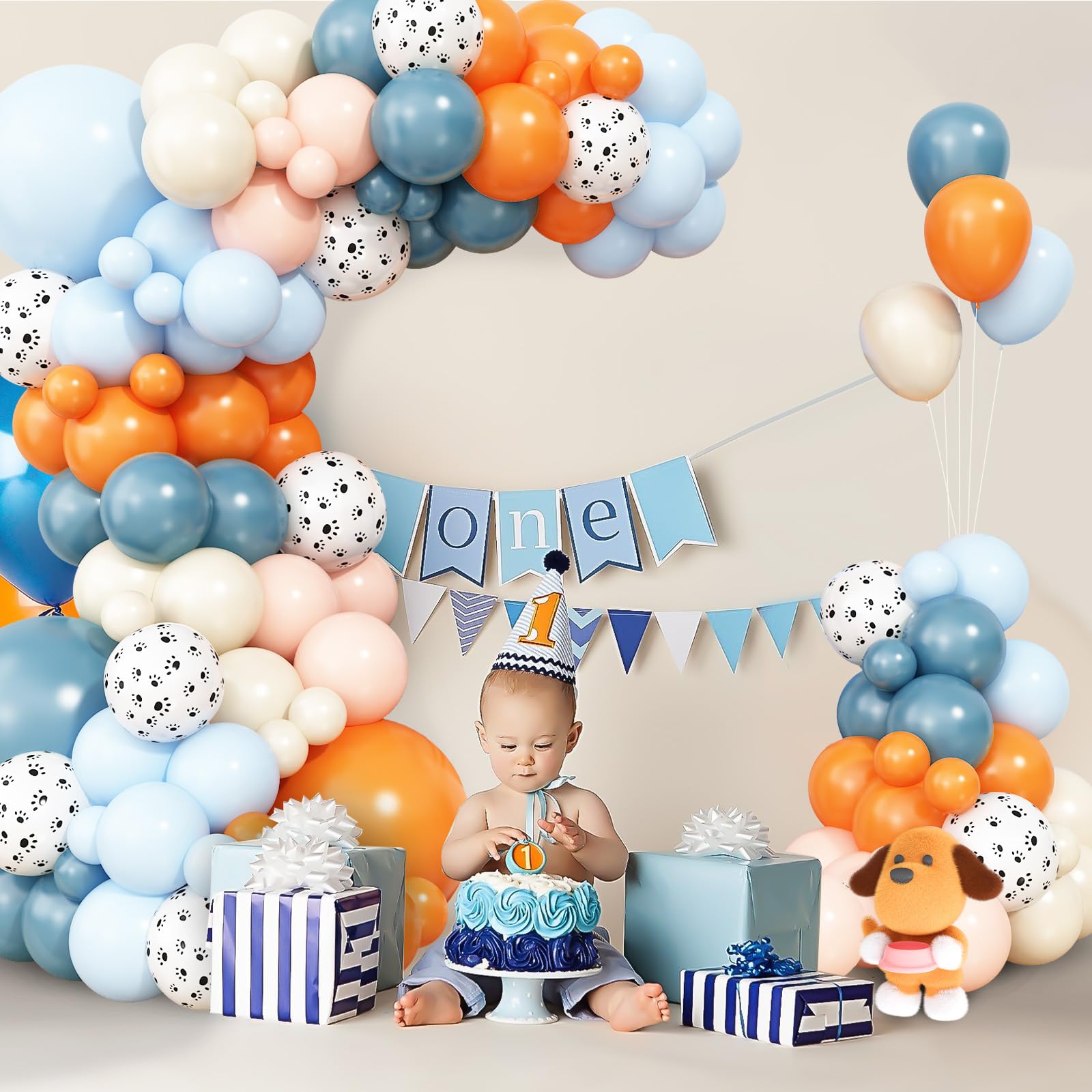 Blue Orange Balloons Arch Garland Kit,Dog Paw Balloons Garland with Retro Sea Blue Orange Paw Print Balloons for Boys Girls Baby Shower Puppy Birthday Party Decor