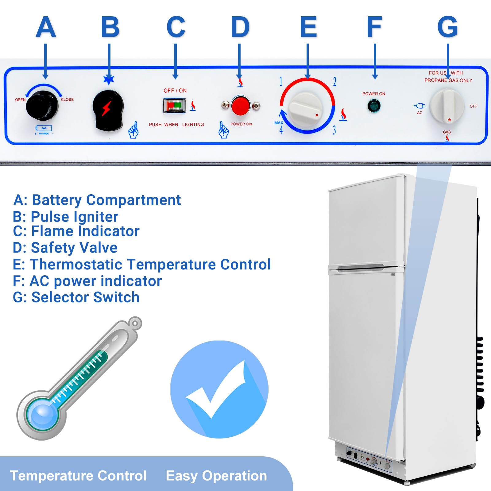 Smad 13.4 cu.ft Gas Refrigerator with Freezer, Propane RV Fridge for RVs, Campers, Off-Grid Cabins, White