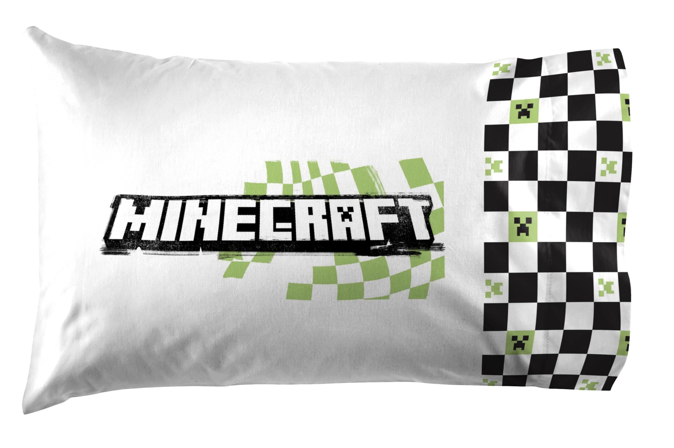 Jay Franco Minecraft Creeper Full Size Sheet Set - Super Soft 4 Piece Kids Bedding Set - Microfiber Sheets Includes Reversible Pillow Covers