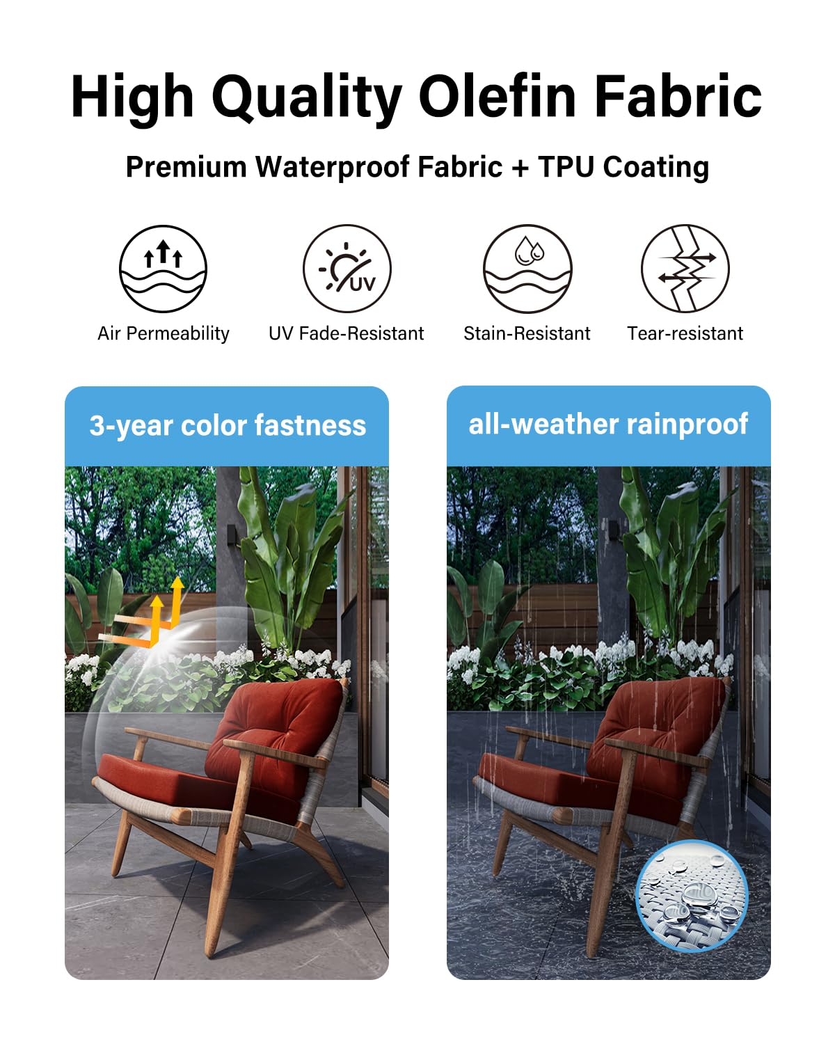 YEFU Outdoor Deep Seat Cushion Set of 2, Double Waterproof Tech Fade Resistant Outdoor Chair Cushions, Patio Furniture Cushions with Straps for Chair Sofa Couch, 24x24 Inch, Burnt Orange