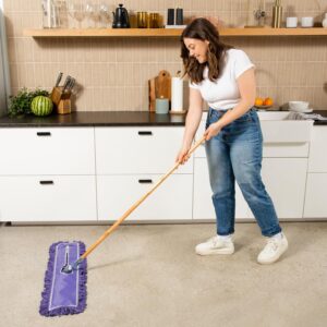 48 Inch Purple Dust Mop with Wood Handle and 48 Inch Dust Mop Refill Bundle - 1 Mop Sets and 4 Refills