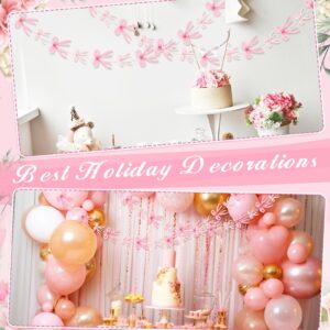 Yeaqee Pink Bow Hanging Garland Banner, 4 Pcs Pink Bow Banner Bow Party Decorations for Coquette Bachelorette Party, Coquette Birthday Decorations, Baby Shower, Bridal Shower, Bow Party Decorations