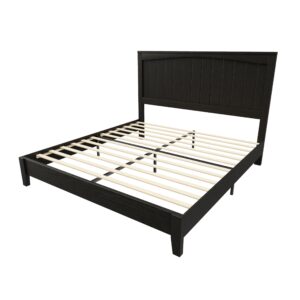 AMERLIFE Queen Size 48.4" Solid Wood Bed Frame, Mid Century Modern Platform Bed with Arched Lines Headboard, No Box Spring Needed/Noise Free, Black