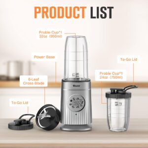 VEWIOR Smoothie Blender, Max 1500W Personal Blender Shakes and Smoothies 32 oz & 24 oz To-Go Cups, Countertop Portable Blenders Kitchen Ideal Frozen Juices Blender, Baby Food, Smoothies, Sauces