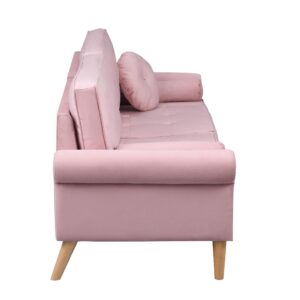 CDBBIB 77.56" Futon Sofa Couch,Mid-Century Loveseat,Corduroy Couch,Chaise Lounge Indoor,Couch and Loveseat Sets,Small Space Furniture Suitable for Living Rooms, Bedrooms, Apartments.(Pink)