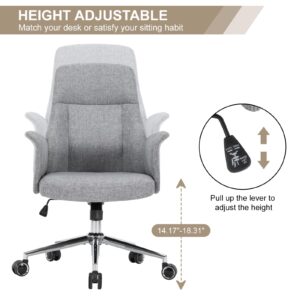 Luckyear Home Office Chair Desk Chair, Ergonomic Computer Chair Modern Linen Fabric Adjustable Height Task Chair with Rocking Backrest, Swivel Executive Chair for Home Office, Gray