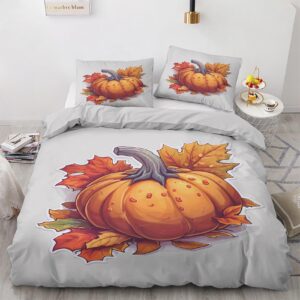 aopglyvyr pumpkin duvet cover queen size, fall maple comforter cover, halloween bedding set, breathable duvet cover with zipper closure, 3 pieces with 1 duvet cover and 2 pillowcase