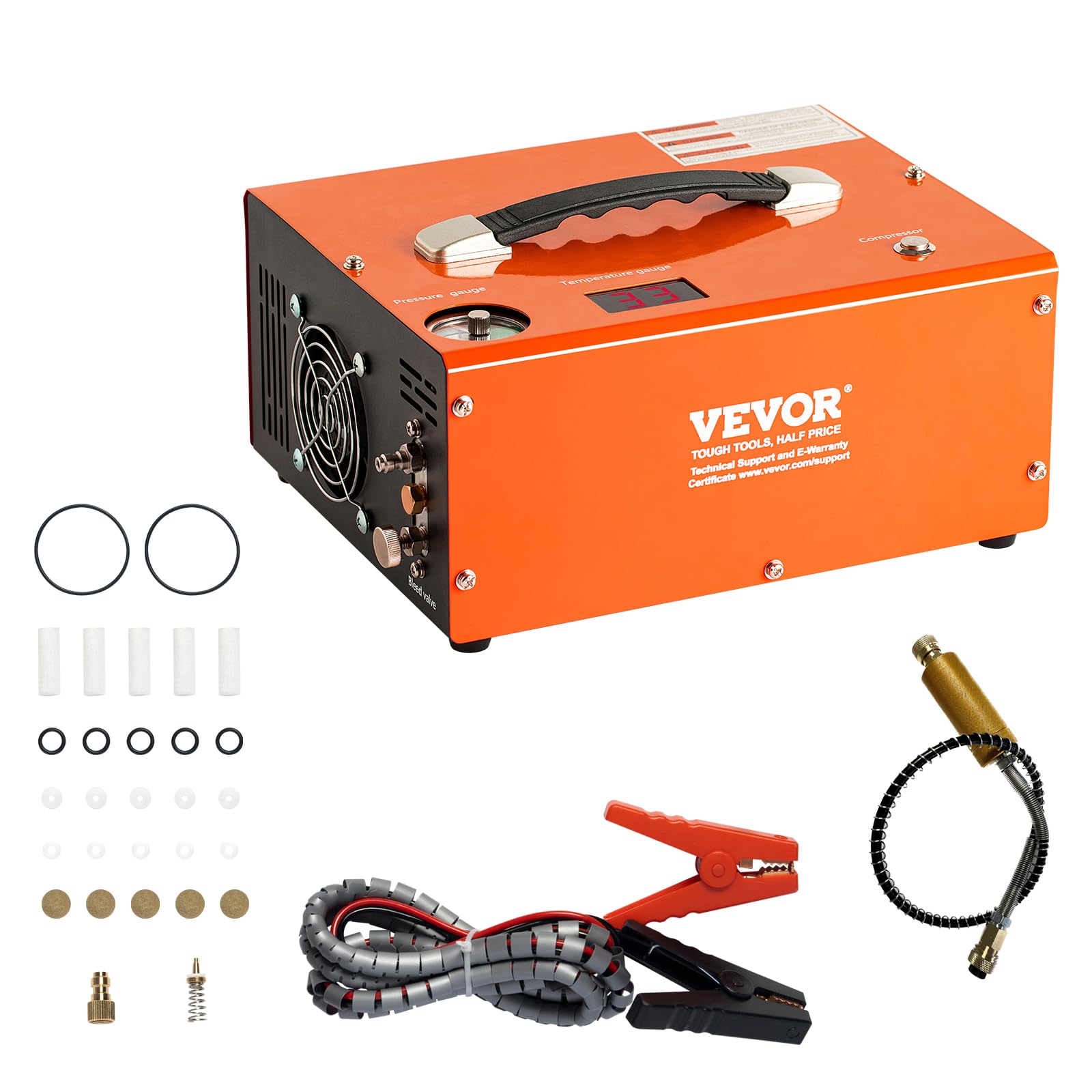 VEVOR PCP Air Compressor, 4500PSI Portable PCP Airgun Compressor with Built-in Converter, Auto-Stop | DC12V/AC120V | Oil & Water-Free Paintball Tank Compressor Pump for Air Rifle, Scuba Diving Bottle