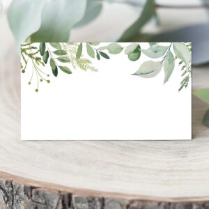 whaline 100pcs greenery place cards 2 x 3.5 inch watercolor eucalyptus leaves tent name cards green seat assignment labels for wedding baby shower party table setting supplies