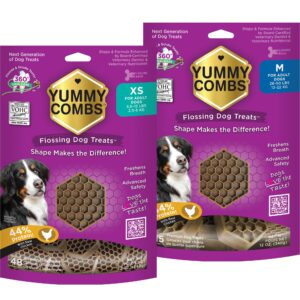 yummy combs - dog dental treats | removes tartar - vet vohc approved | a yummy treat for teeth cleaning - chicken protein | extra small 12oz and medium 12oz