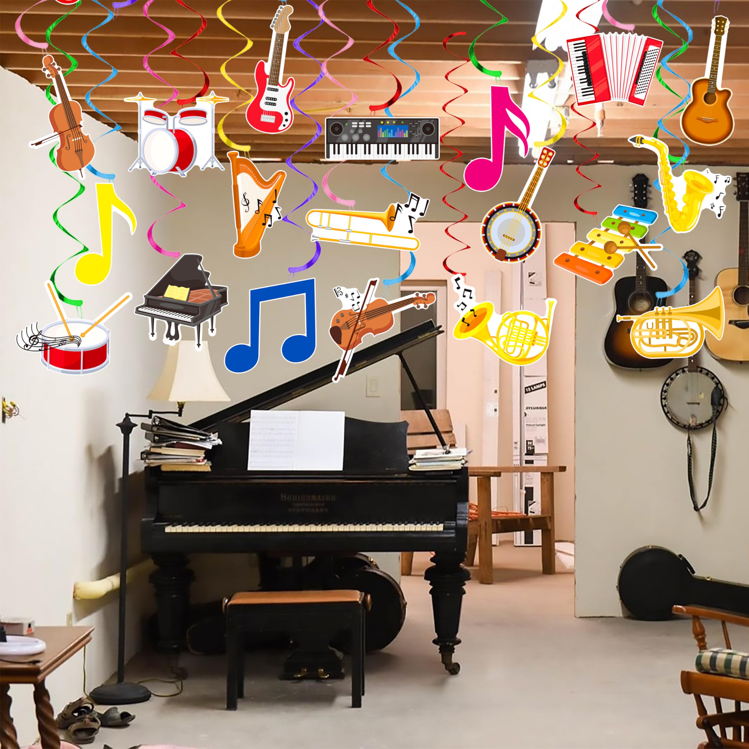 Musical Instrument Hanging Swirl Decorations Music Party Decorations Musical Note Instrument Theme Swirls Ceiling Streamers for Music Themed Birthday Party Baby Shower Supplies