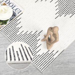 COZYLOOM 9x12 Area Rug for Living Room Washable Rugs Stripe Farmhouse Bedroom Rug large Rug Modern Rug Non Slip Carpet Stripe Throw Rugs for Dining Room Stain Resistant Office Rug Classroom Rug, Cream