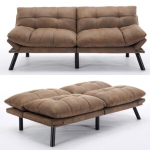 71" chamois futon couch bed with mattress included,convertible folding sleeper sofa bed with adjustable backrests,modern loveseat sleeper for living room bedroom small space home office (coffee brown)