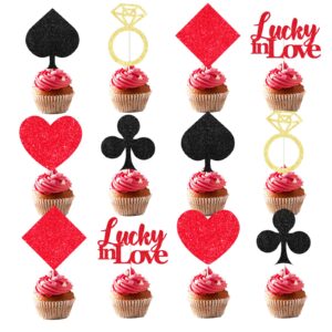 Kreatwow Vegas Bachelorette Party Decorations 24pcs Casino Cupcake Toppers Casino Night Bridal Shower Decorations Poker Cupcake Pick Lucky in Love Wedding Decor for Gamble Bachelorette Las Vegas Party